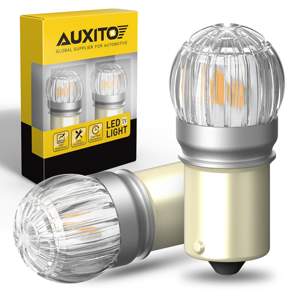1156, 7506, P21W, BA15S LED Turn Signal Light Bulbs CANbus Error Free | Amber Yellow — AUXITO
