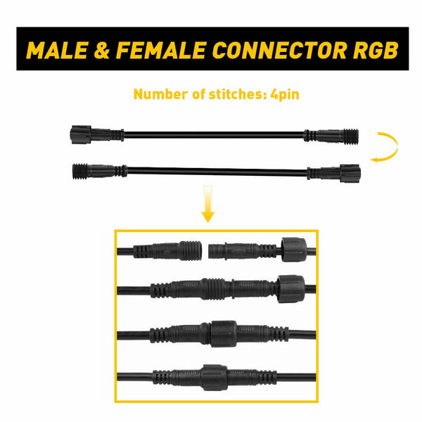 4 Pin Extension Wire Cable Connector For RGB LED Strip Rock Lights-3M — AUXITO
