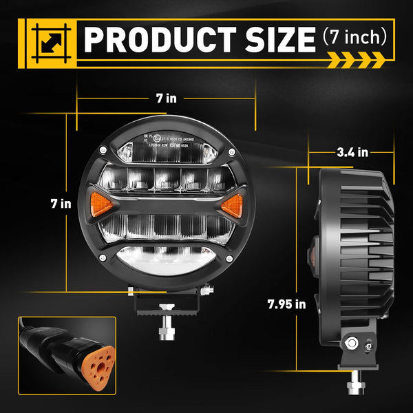 AUXITO 7" LED Pod Lights - 200w 24000lm Driving Lights White Spot Flood ...