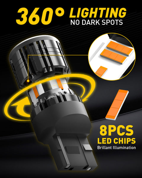7440 Amber Yellow LED Turn Signal Bulb With Built in Resistor CANBUS E ...