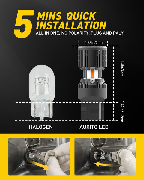 7440 Amber Yellow LED Turn Signal Bulb With Built in Resistor CANBUS E ...