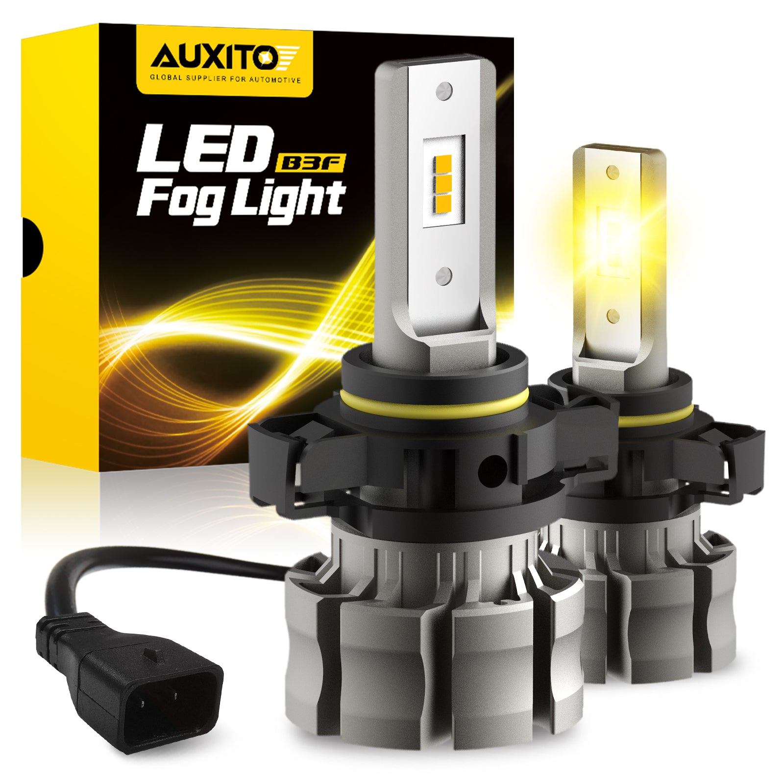 AUXITO 5202 LED Fog Light Bulbs, 3000K Amber Yellow 6000 Lumen Plug And ...