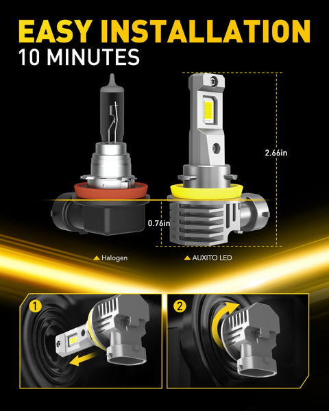 AUXITO 9005/HB3 H11/H8/H9 LED Bulbs Combo, 50000LM 6500K Cool White, 1