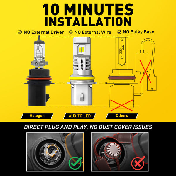 AUXITO 9007 Led Headlight Bulbs, 9000LM 800% Brighter 6500K Cool White