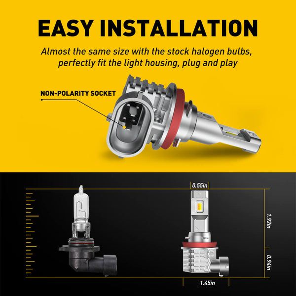 AUXITO H11 H8 H9 LED Fog Light Bulb 300% Brighter Fanless, 6000K White