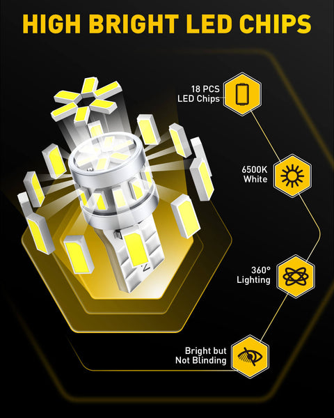 AUXITO Newest T10 W5W 194 168 LED Bulbs – 6500K White, Canbus Error-Fr
