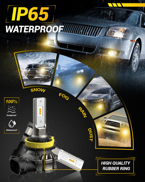 H11 H8 H9 LED Fog Light Bulbs, Fanless Design, 6000 Lumens 3000K Amber — AUXITO