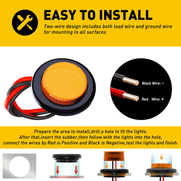 10PCS 2inch Round Trailer Side Marker Lights Clearance Indicator Light ...