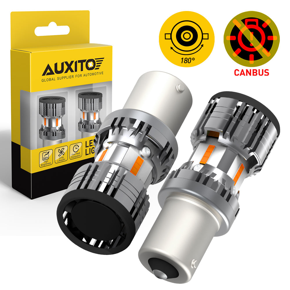 1156, 7506, P21W, BA15S LED Turn Signal Light Bulbs CANbus Error Free | Amber Yellow — AUXITO