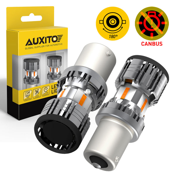 1156, 7506, P21W, BA15S LED Turn Signal Light Bulbs CANbus Error Free | Amber Yellow — AUXITO