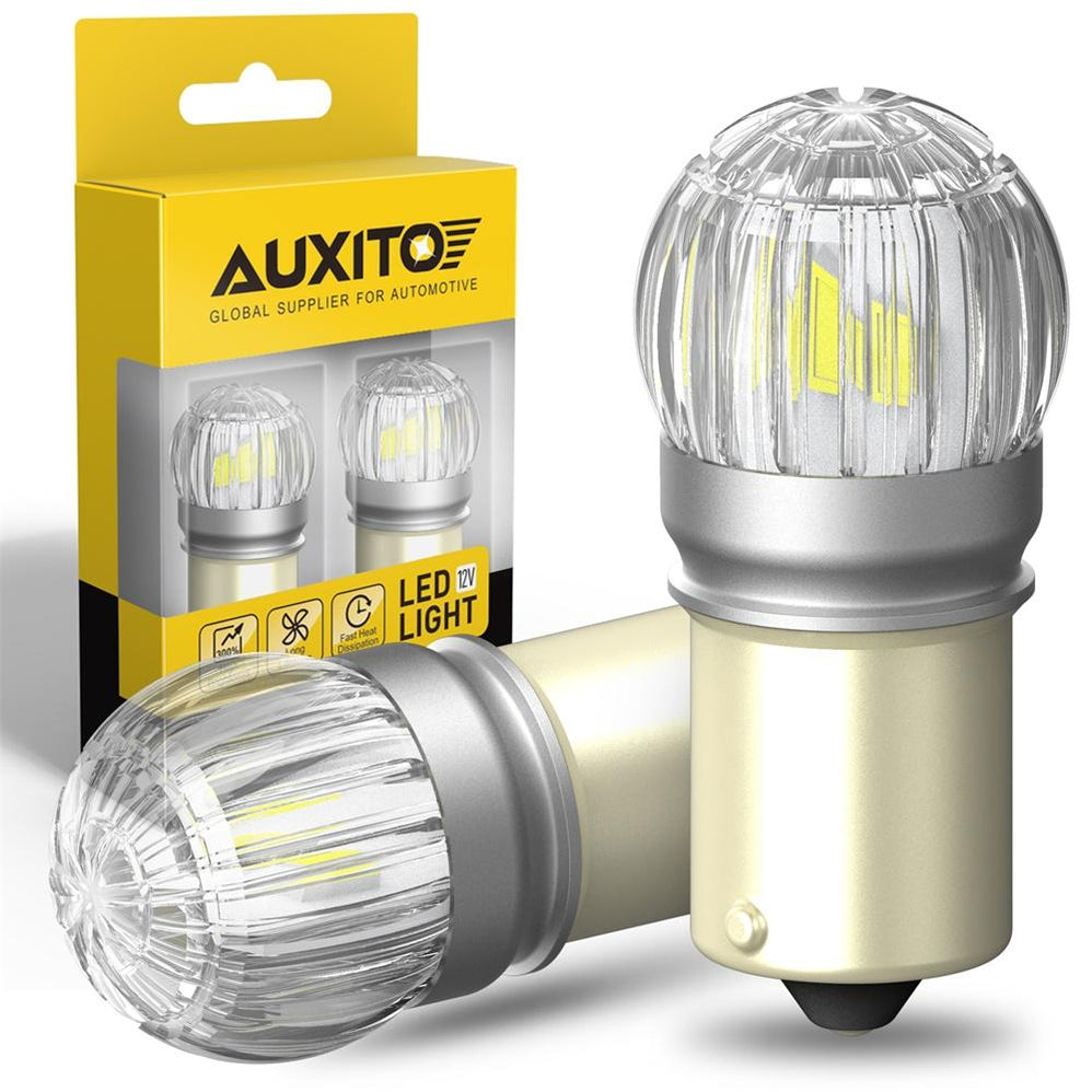 1156, 7506, P21W, BA15S LED Turn Signal Light Bulbs CANbus Error Free | Amber Yellow — AUXITO