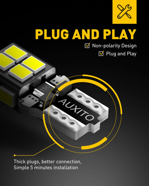 AUXITO 194 LED Bulb 6000K White 168 2825 W5W T10 Wedge 14-SMD Interior