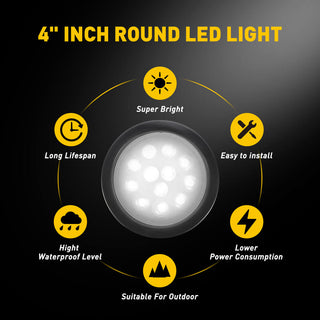 4inch 12 LED Round Tail Lights Kit Including 3-pin Waterproof Plug Rea ...