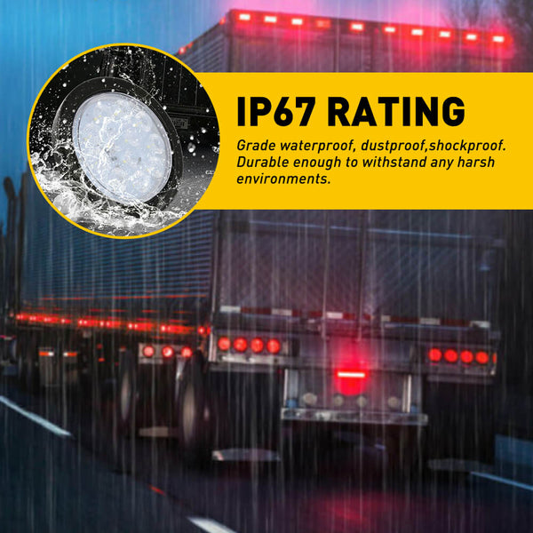 4inch 12 LED Round Tail Lights Kit Including 3-pin Waterproof Plug Rea ...