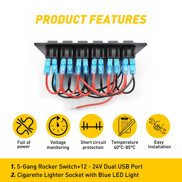 6 Gang Marine Boat Rocker Switch Panel, 12V Waterproof RV Led Switch P ...