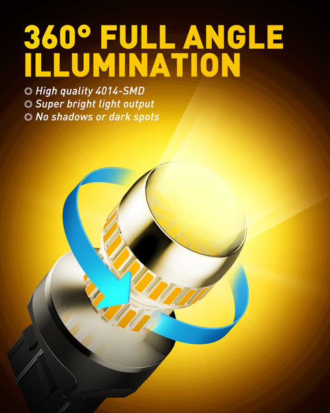 7443 LED Bulb Amber Yellow 7440, 7443, 7444, W21W, WY21W AUXITO LED Tu