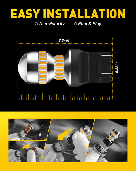 7443 LED Bulb Amber Yellow 7440, 7443, 7444, W21W, WY21W AUXITO LED Tu