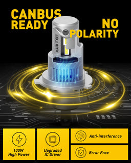 AUXITO H4/HB2/9003 LED Headlight Bulb with Fan, 100W 20000LM 6000K Whi